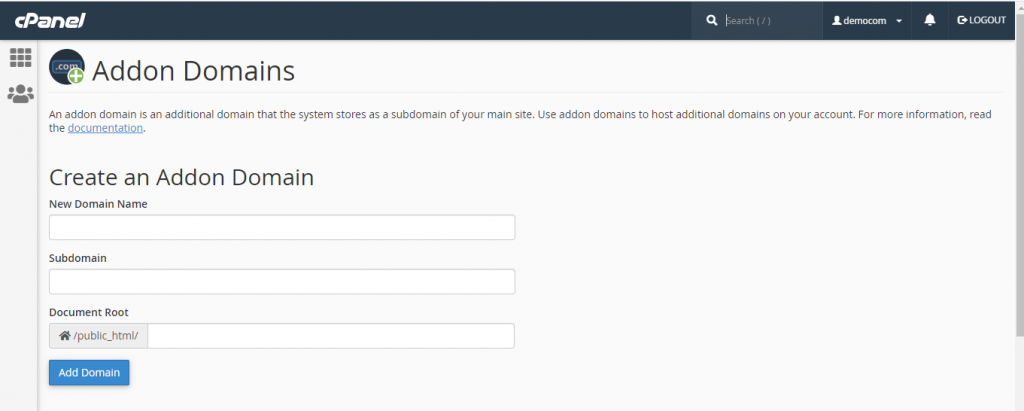 How to create addon domain?